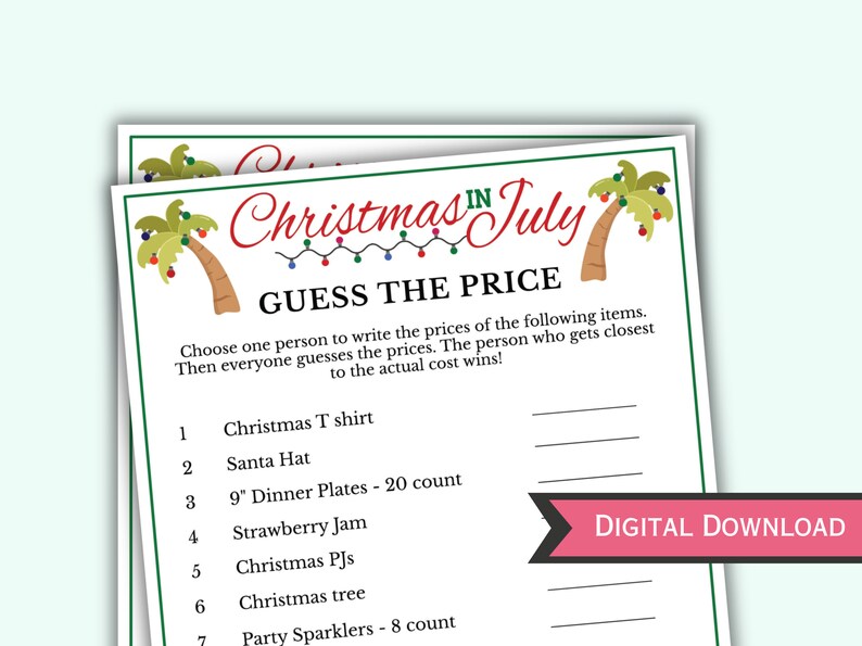 Guess the Price Game - Printable Christmas in July Game for Kids ...