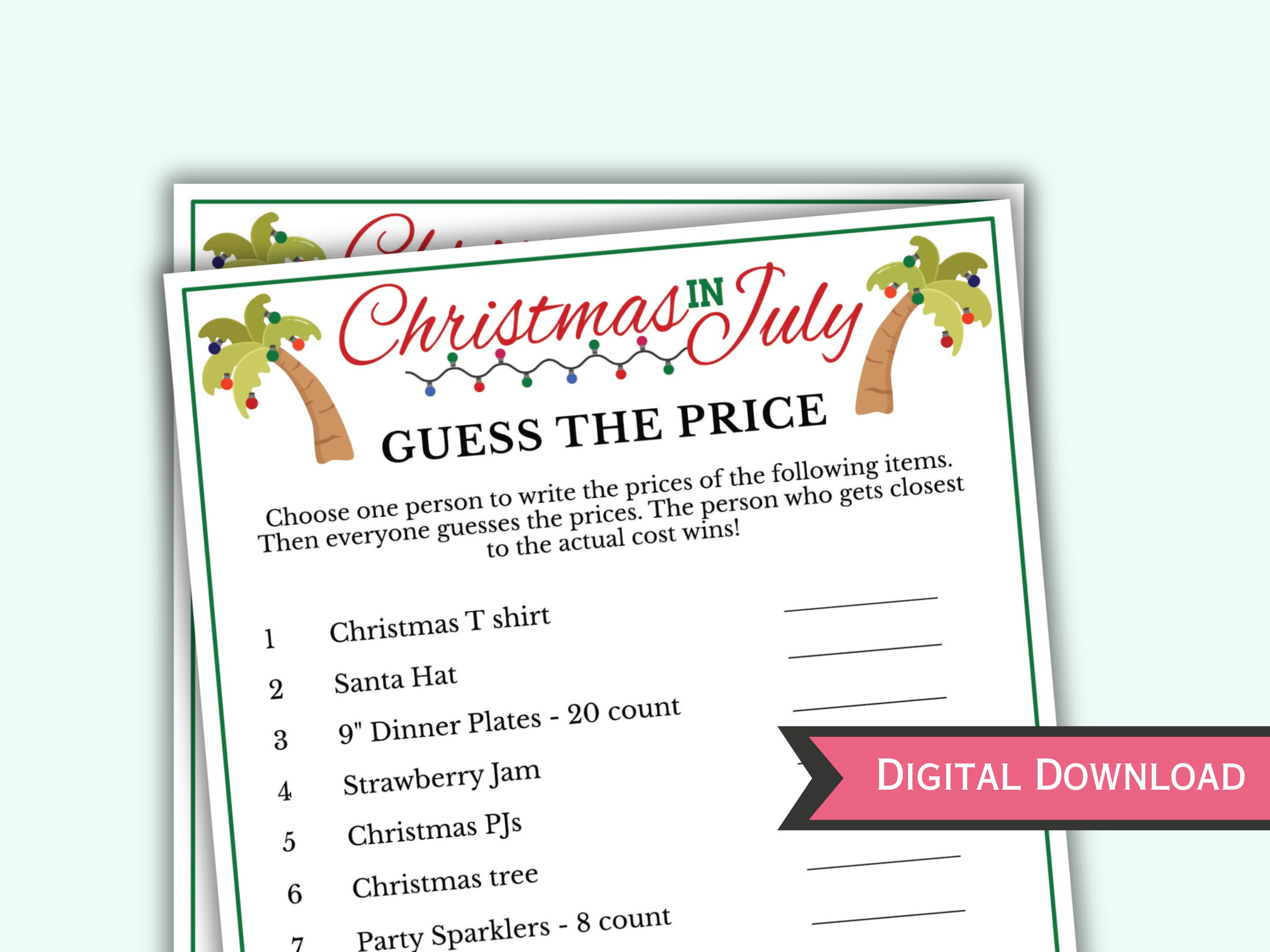 Guess the Price Game Printable Christmas in July Game for Kids & Adults ...