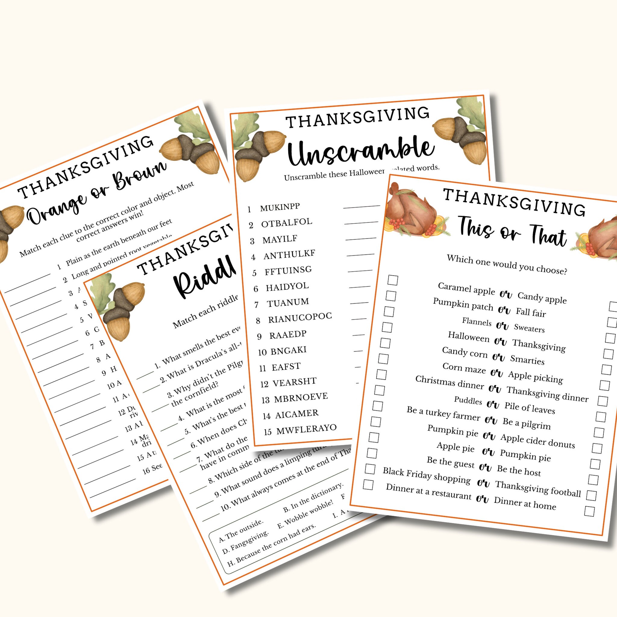 Thanksgiving Game Bundle - Printable Thanksgiving Games for Kids and ...