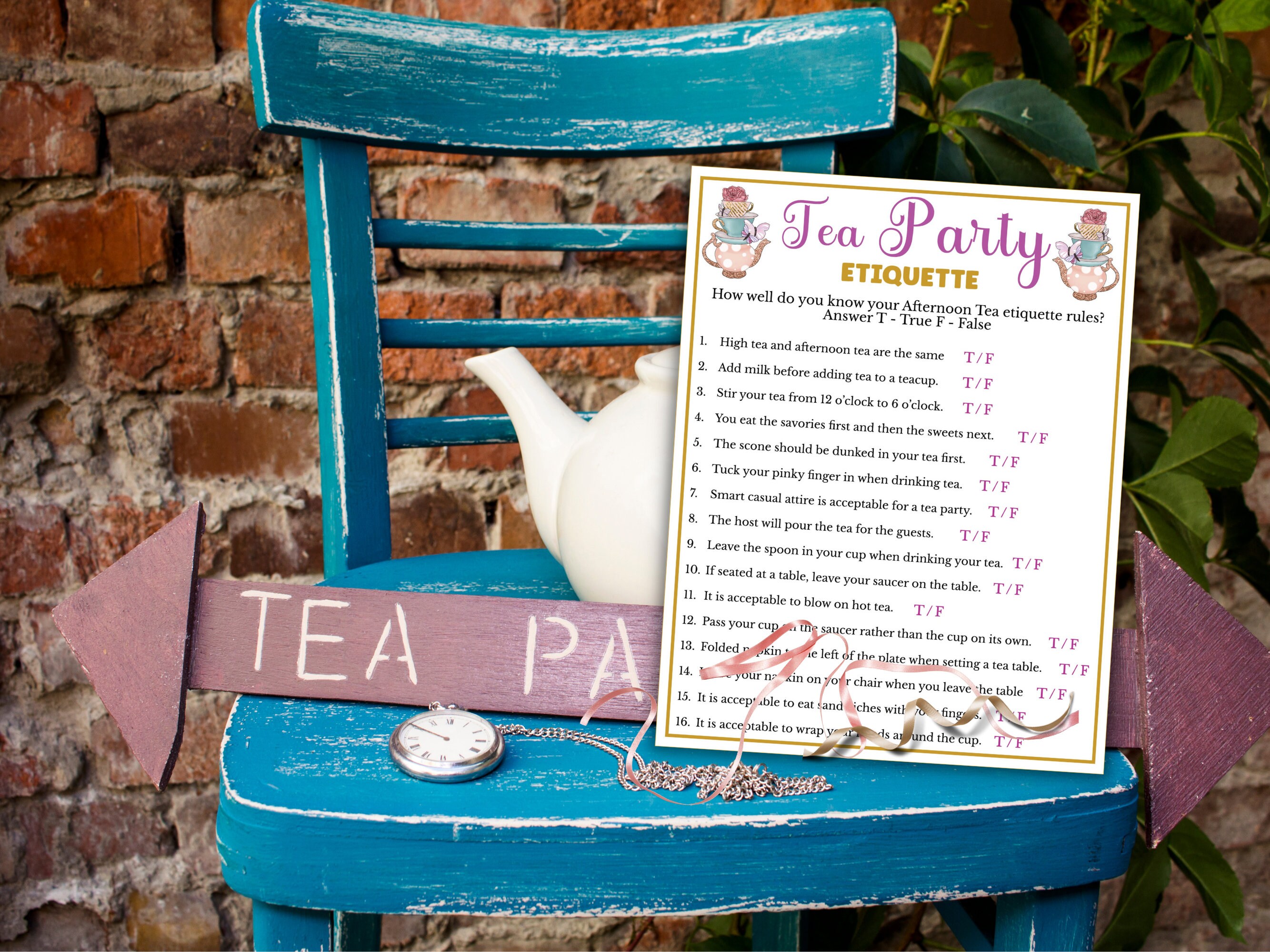 Tea Etiquette Game - Printable Tea Party Games for Birthdays, Bridal ...
