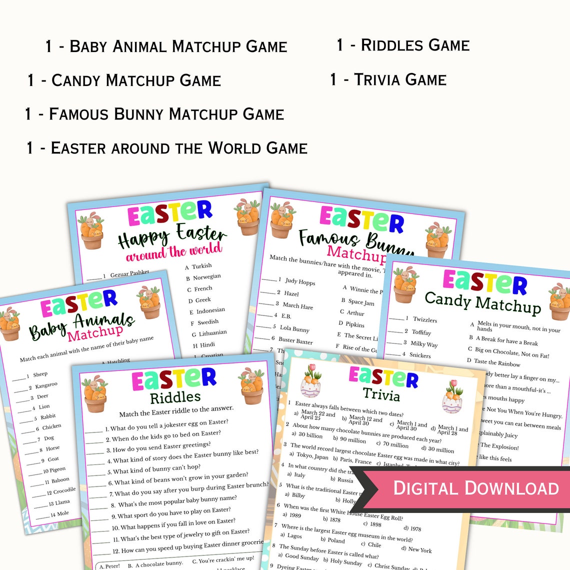 Easter Game Bundle - Easter Printable Games for Kids & Adults - Easter ...