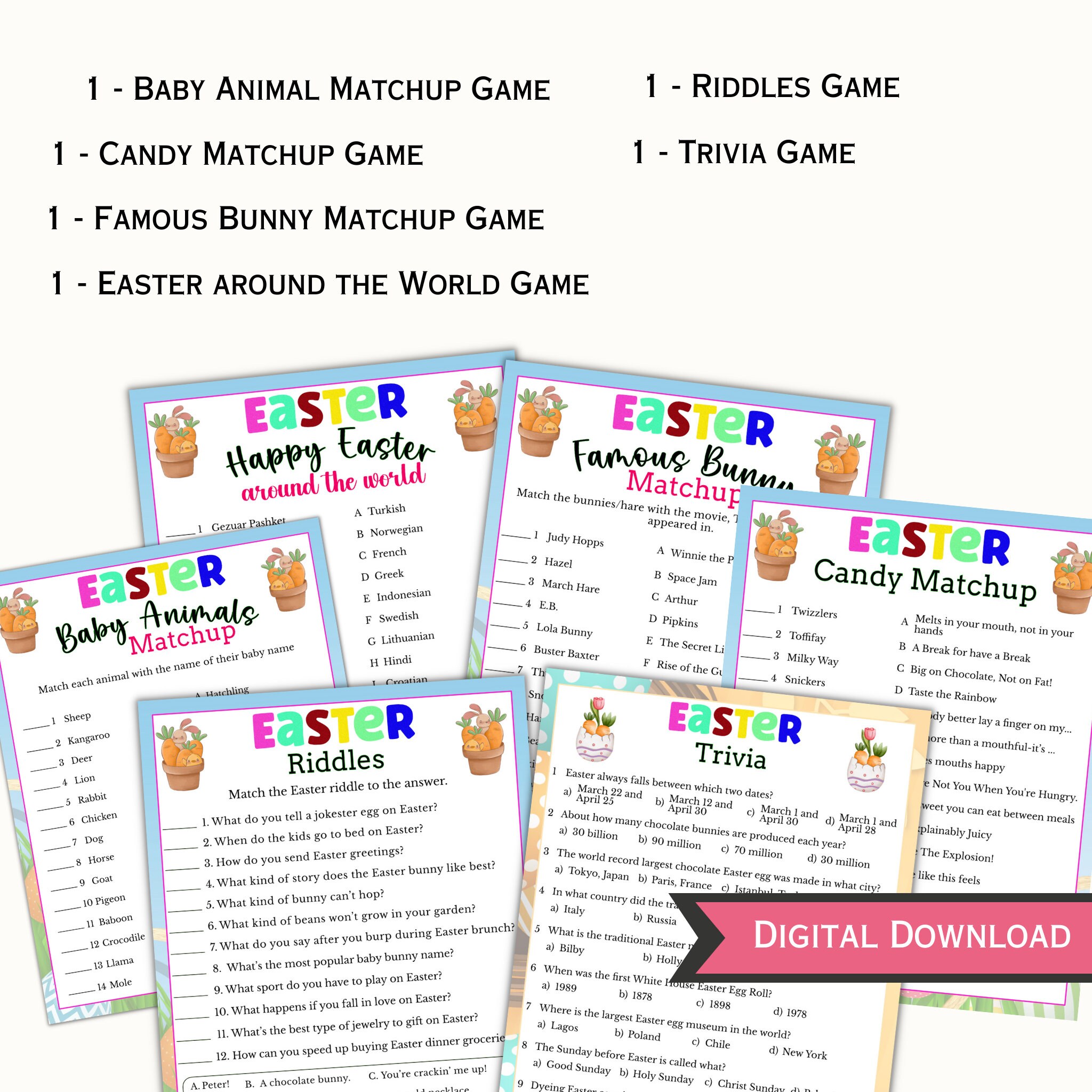 Easter Game Bundle - Easter Printable Games for Kids & Adults - Easter ...