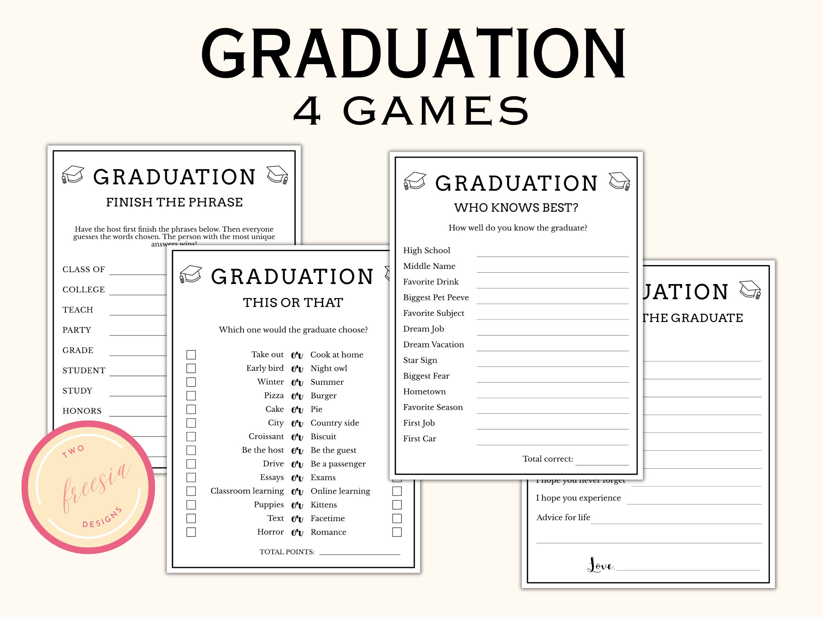 2023 Graduation Games - 4 Printable Graduation Party Games - Class of ...