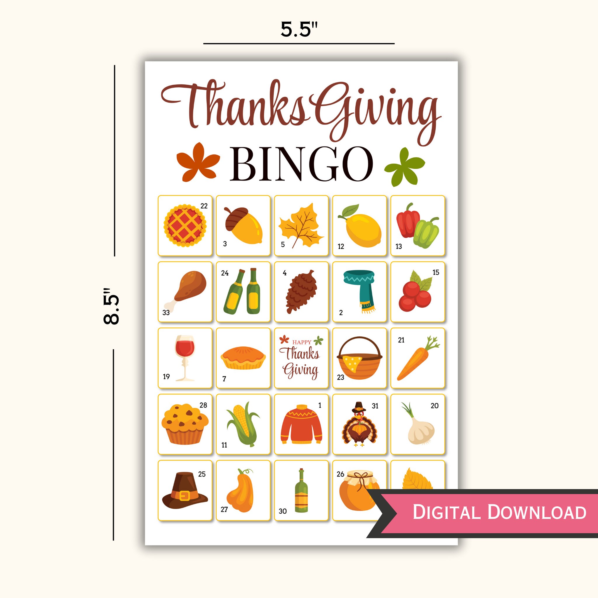 50 Thanksgiving Bingo Cards - Printable Thanksgiving Games for Kids and ...