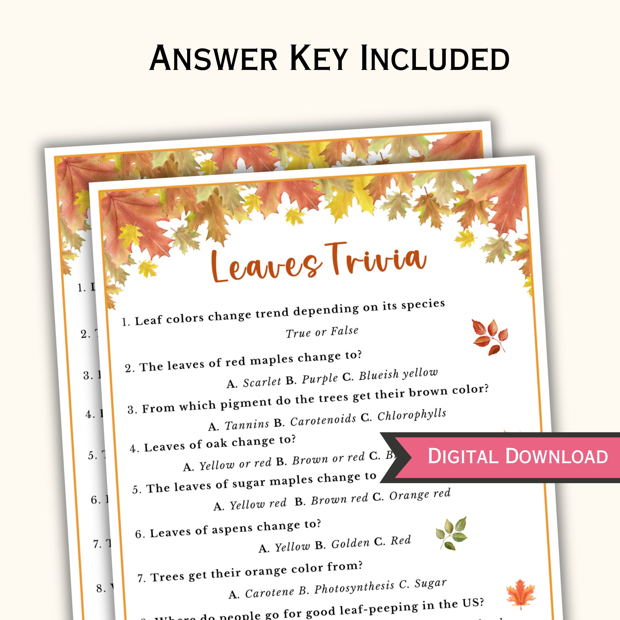 Fall Leaves Trivia Game - Printable Autumn Game - Fun Fall Time ...