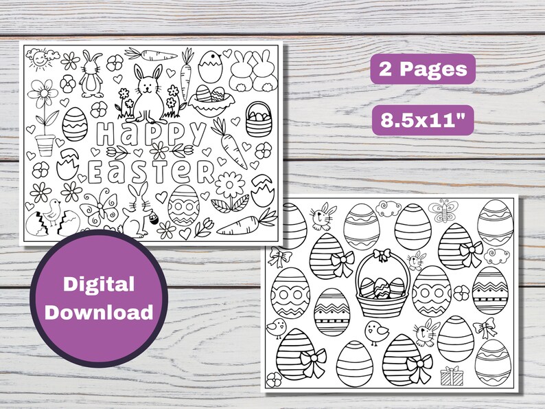 Printable Easter Doodle Coloring Pages Egg Placemat Activity - Etsy