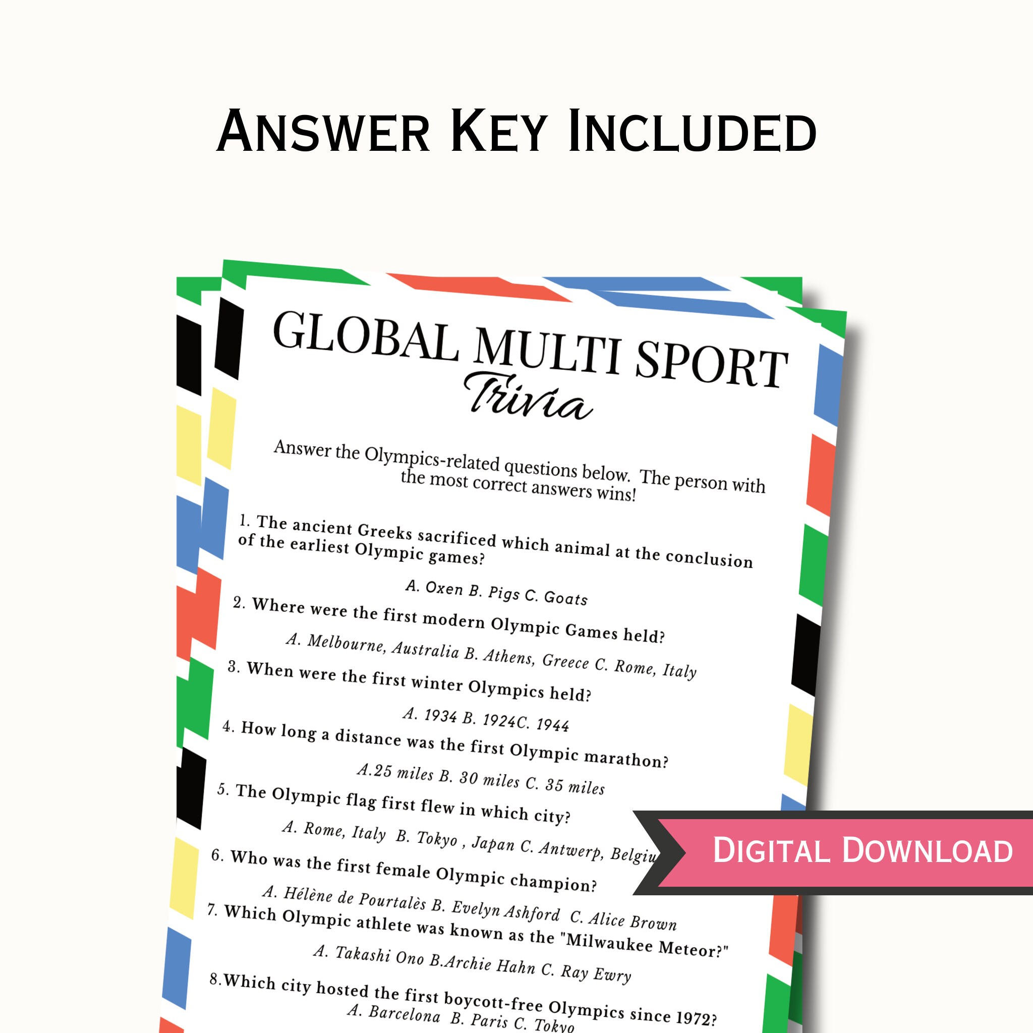 Summer Sports Printable Game Trivia - Global Games - USA Sports Themed ...