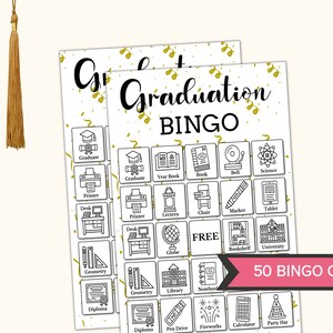 50 Graduation Bingo Cards - Printable Bingo Cards for Graduation Party ...