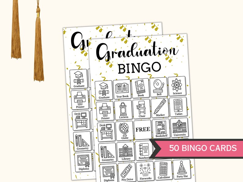 50 Graduation Bingo Cards Printable Bingo Cards for Graduation Party ...