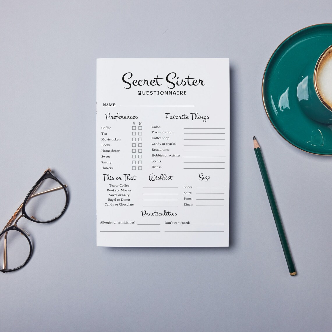 Editable Secret Sister Questionnaire - All About Me Survey - Gift ...