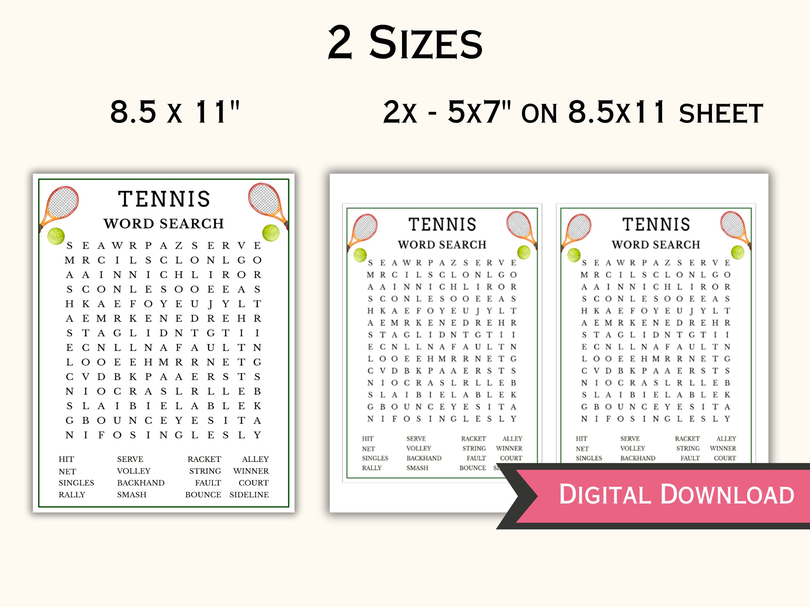 8 Tennis Party Games - Printable Tennis Party Game for Tennis ...