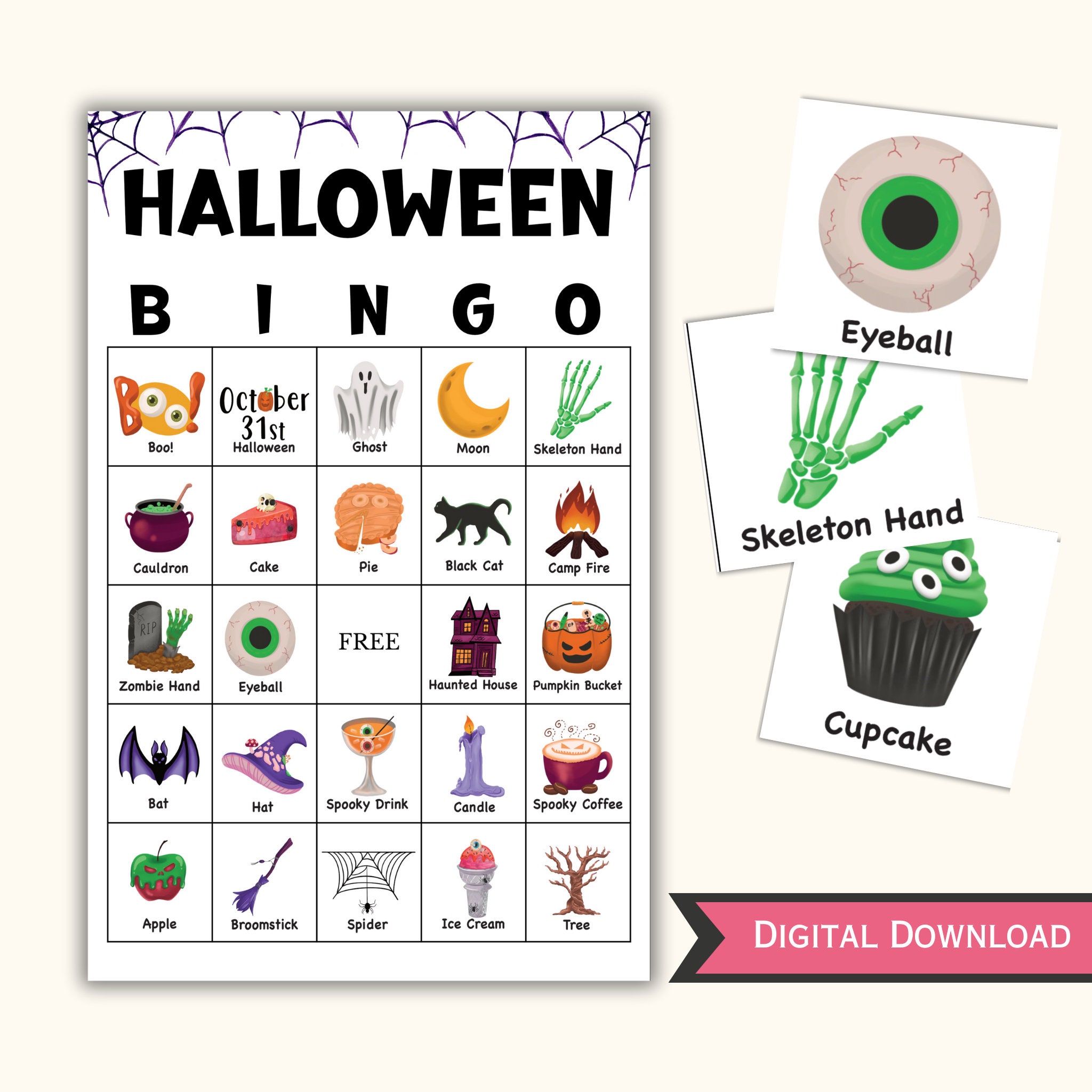 30 Bingo Halloween Cards - Printable Bingo Game for Kids, Teens or ...