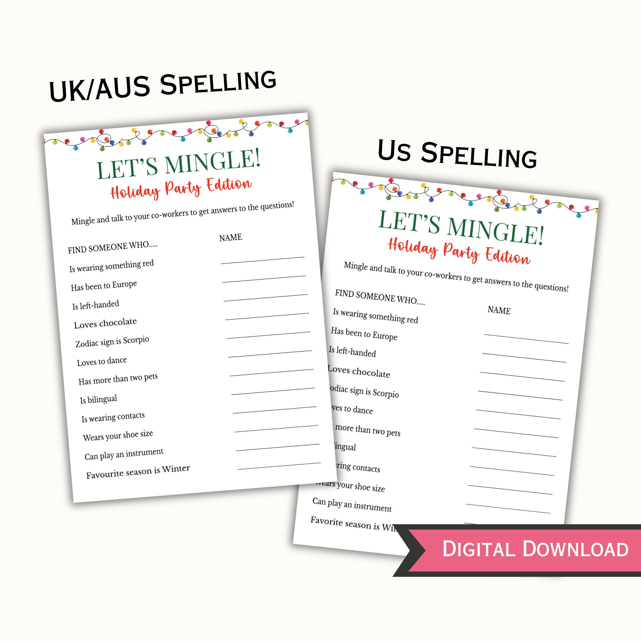 Christmas Let's Mingle Game - Jingle Mingle - Printable Christmas Party ...