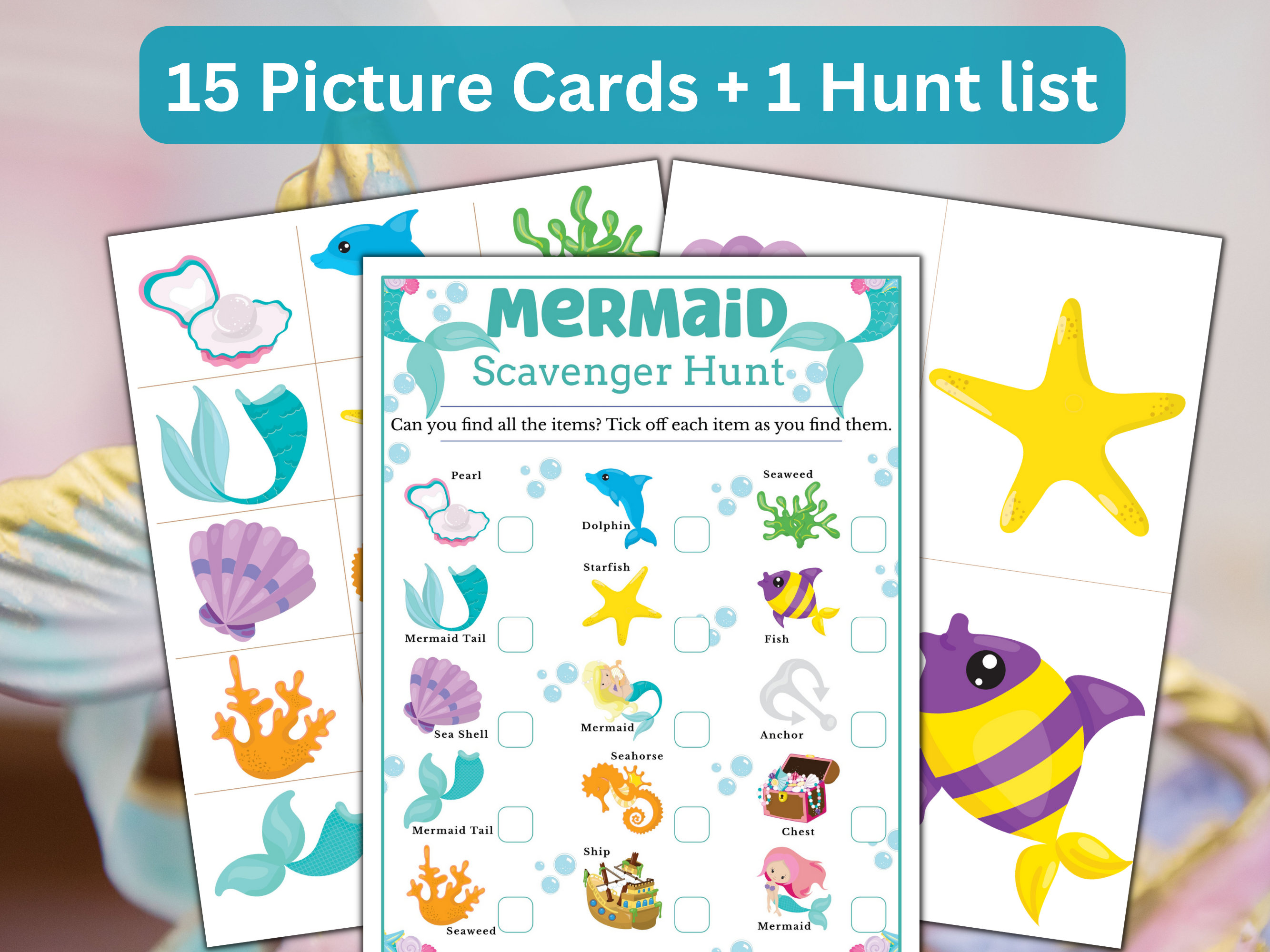 Mermaid Treasure Hunt Printable Birthday Party Games for Kids Under the ...