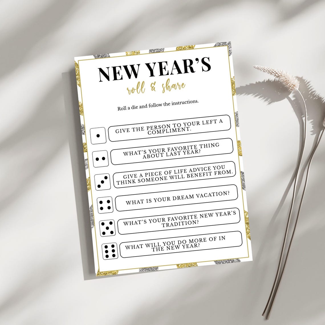 New Years Roll & Share Game, Printable 2025 New Year Party Game for ...