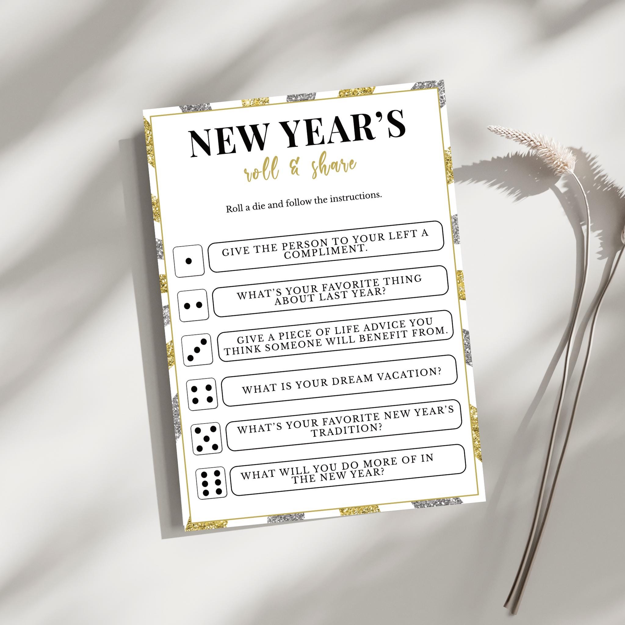 New Years Roll & Share Game, Printable 2025 New Year Party Game for ...