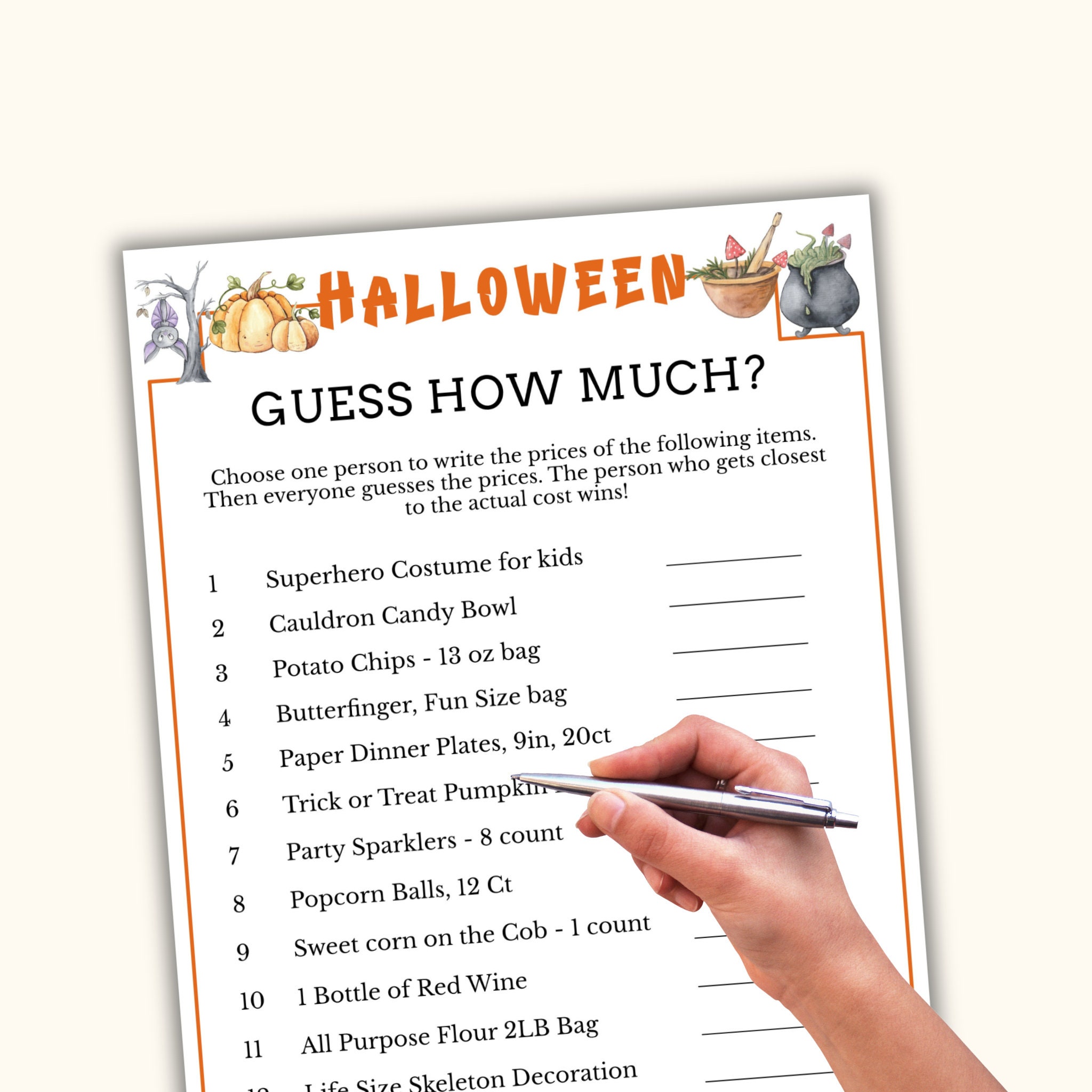 Guess How Much Game - Printable Halloween Party Game for Teens and ...