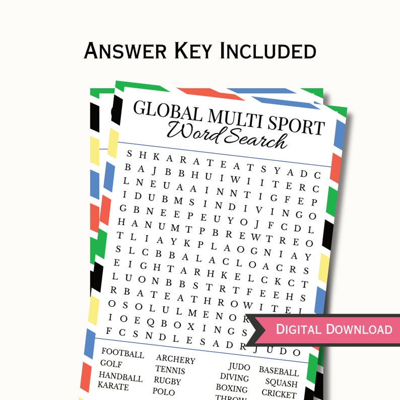 Summer Sports Word Search Printable Game - Global Games - USA Sports ...