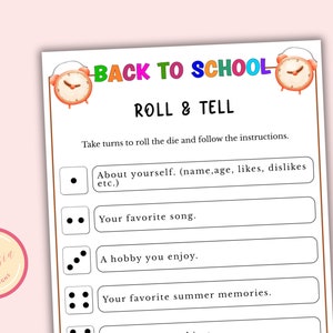 Roll and Tell Dice Game - Printable Back to School Game - First Day of ...
