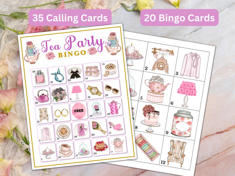 Printable Tea Party Bingo Cards 20 Unique Bingo Cards for Girls Party ...