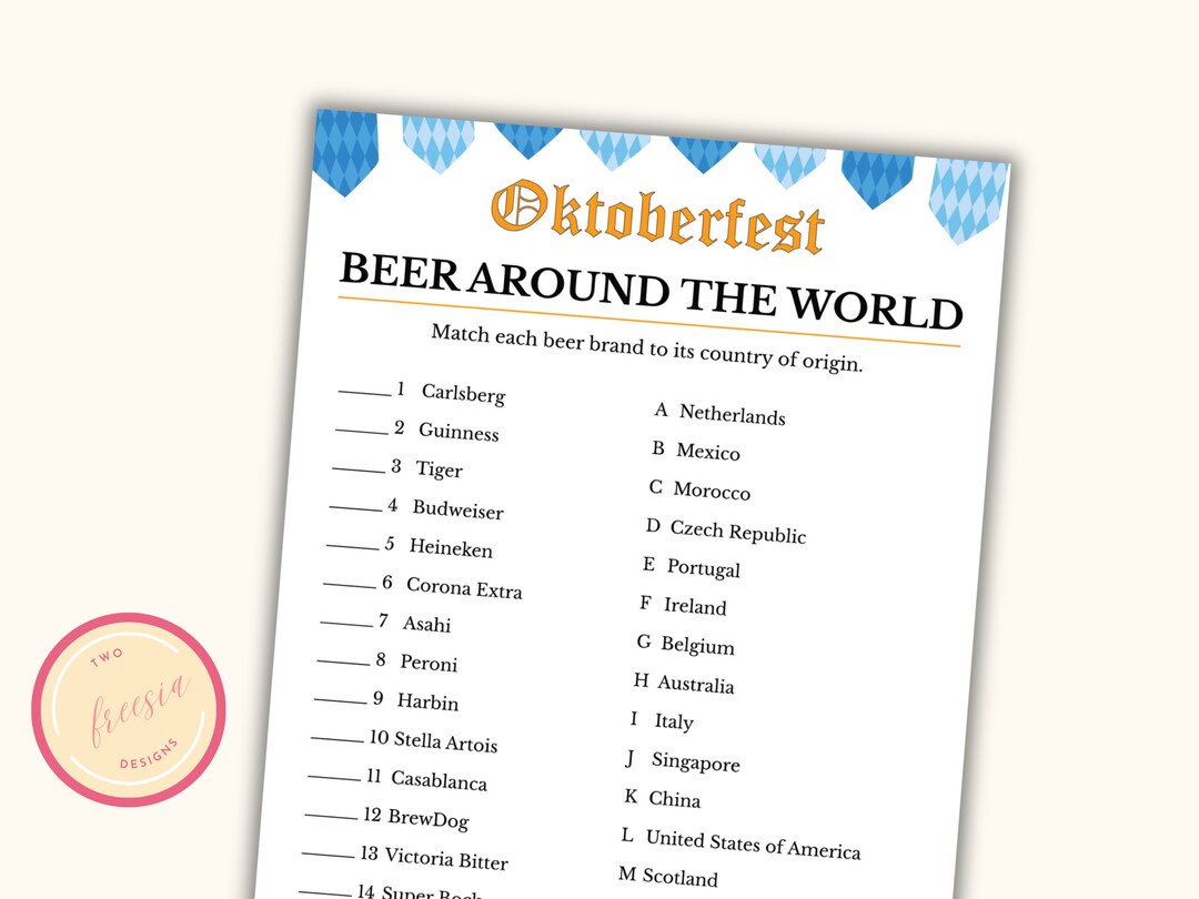 Beer Around the World - Printable Oktoberfest Party Game - Beer ...