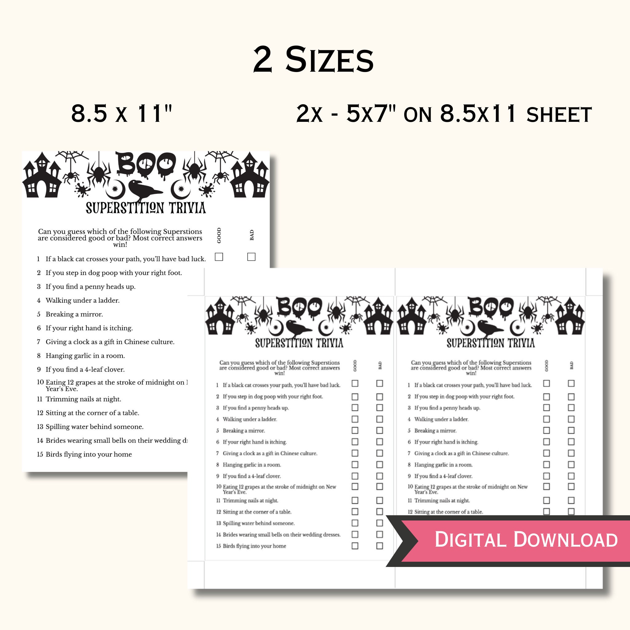 Halloween Superstition Trivia Game - Printable Halloween Party Game for ...