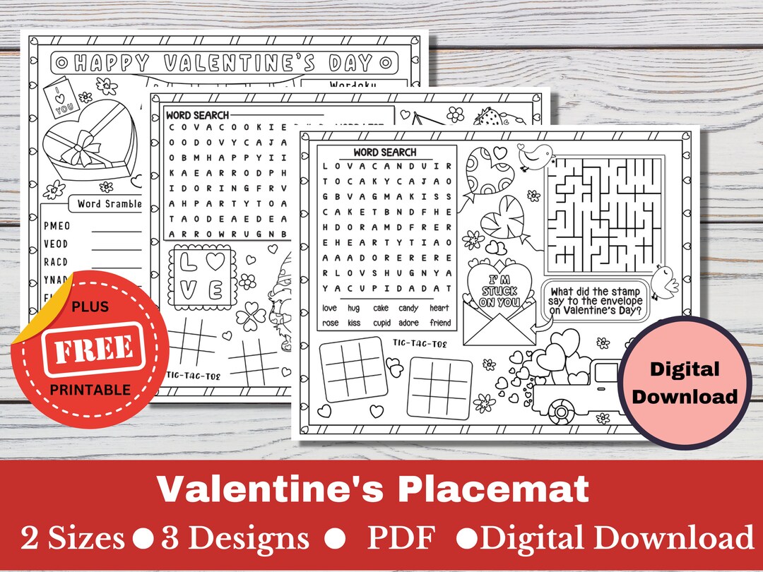 Valentine's Day Placemat for Kids Printable Activity and - Etsy