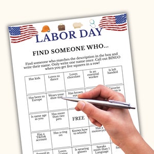 Labor Day Find the Guest Bingo Printable Labor Day Party Activity ...