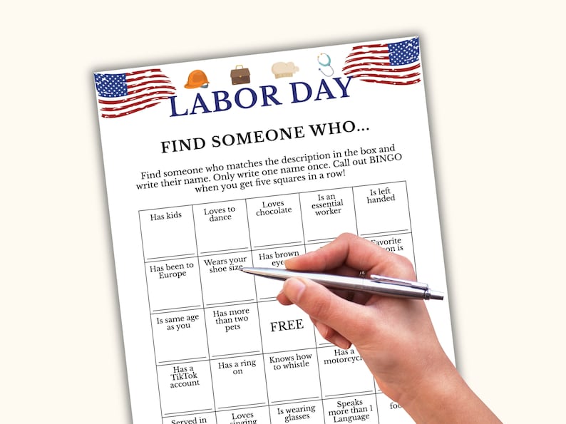 Labor Day Find the Guest Bingo - Printable Labor Day Party Activity ...