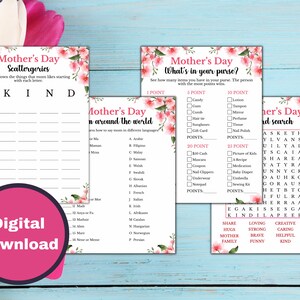 Printable Mother's Day Game Bundle for Kids and Adults - Family Party ...