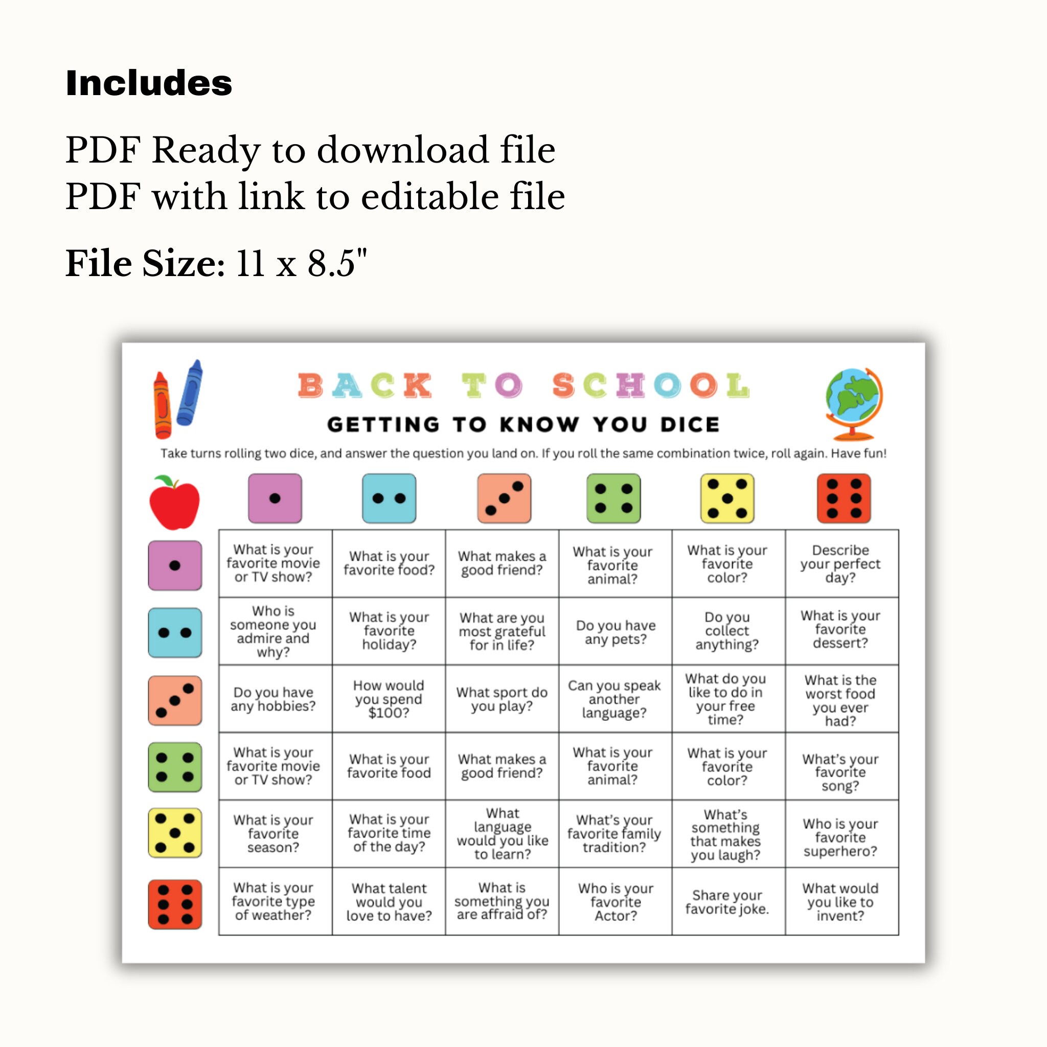 Editable Back to School Dicebreaker - Classroom Icebreaker Activity ...