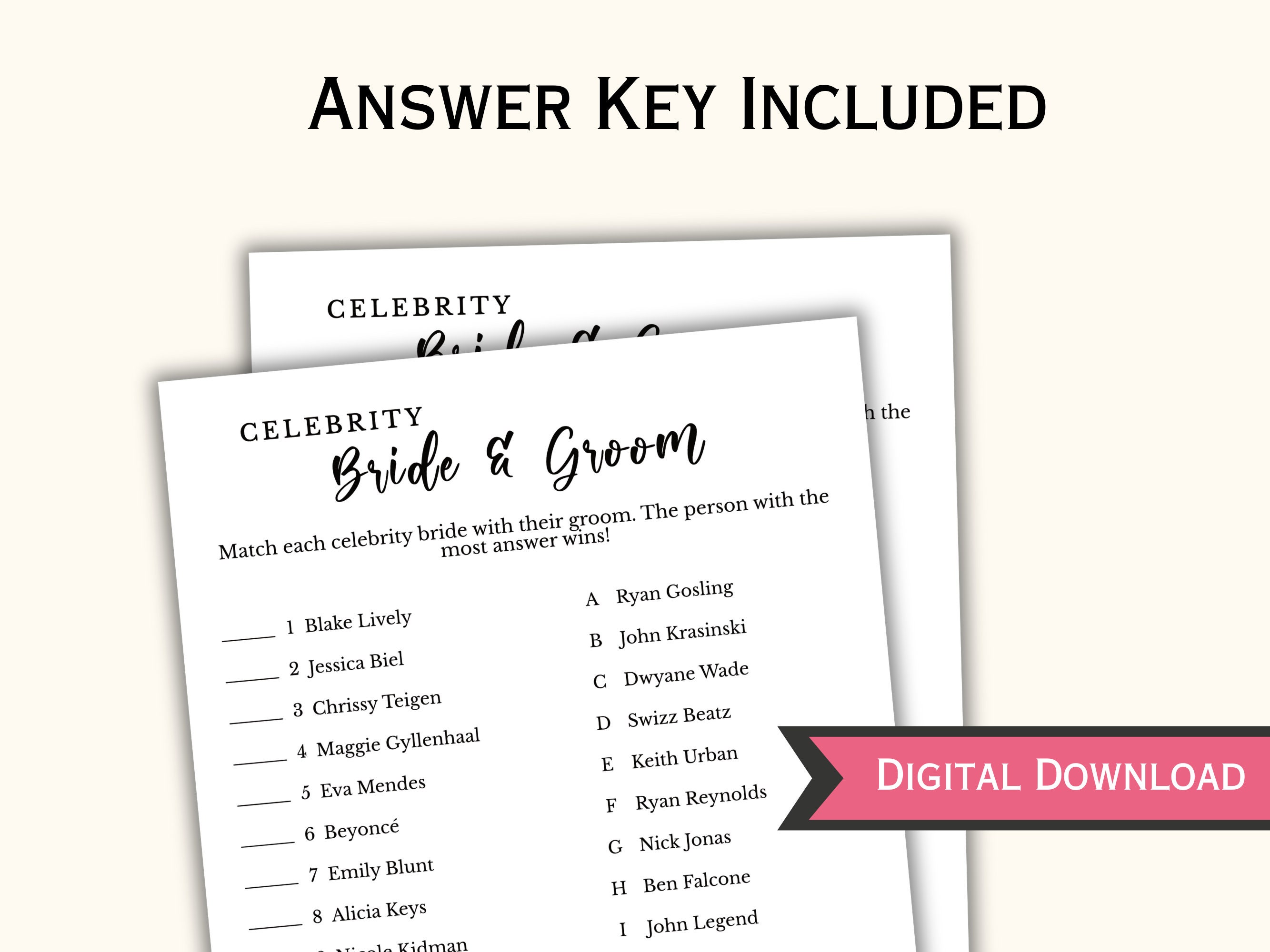 Celebrity Bride and Groom Game - Printable Couples Bridal Party Games ...