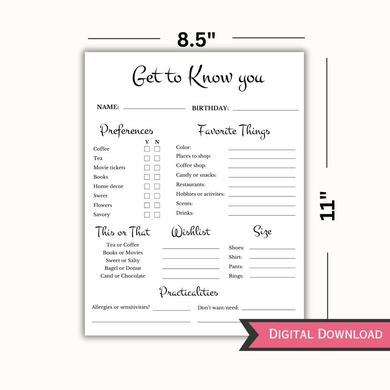 Editable Get to Know You Questionnaire Template - All About Me Survey ...