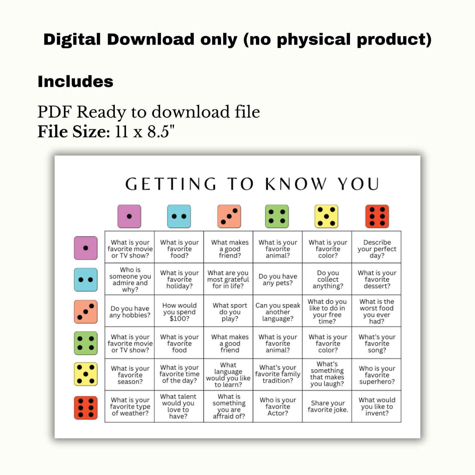 Getting to Know You Dice Game - Back to School - Classroom Icebreaker ...