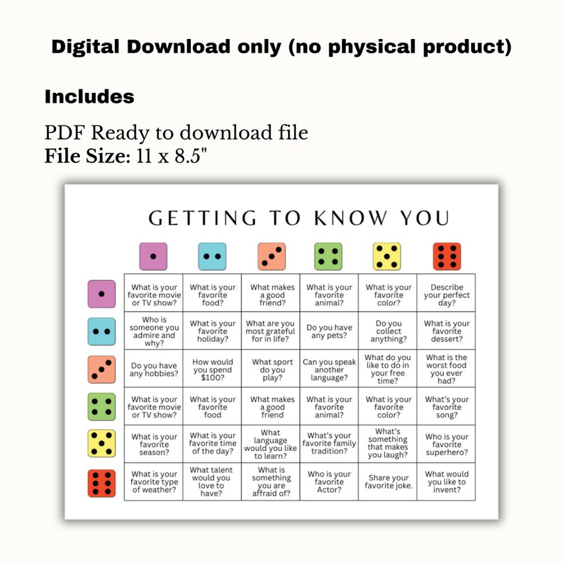 Getting to Know You Dice Game - Back to School - Classroom Icebreaker ...