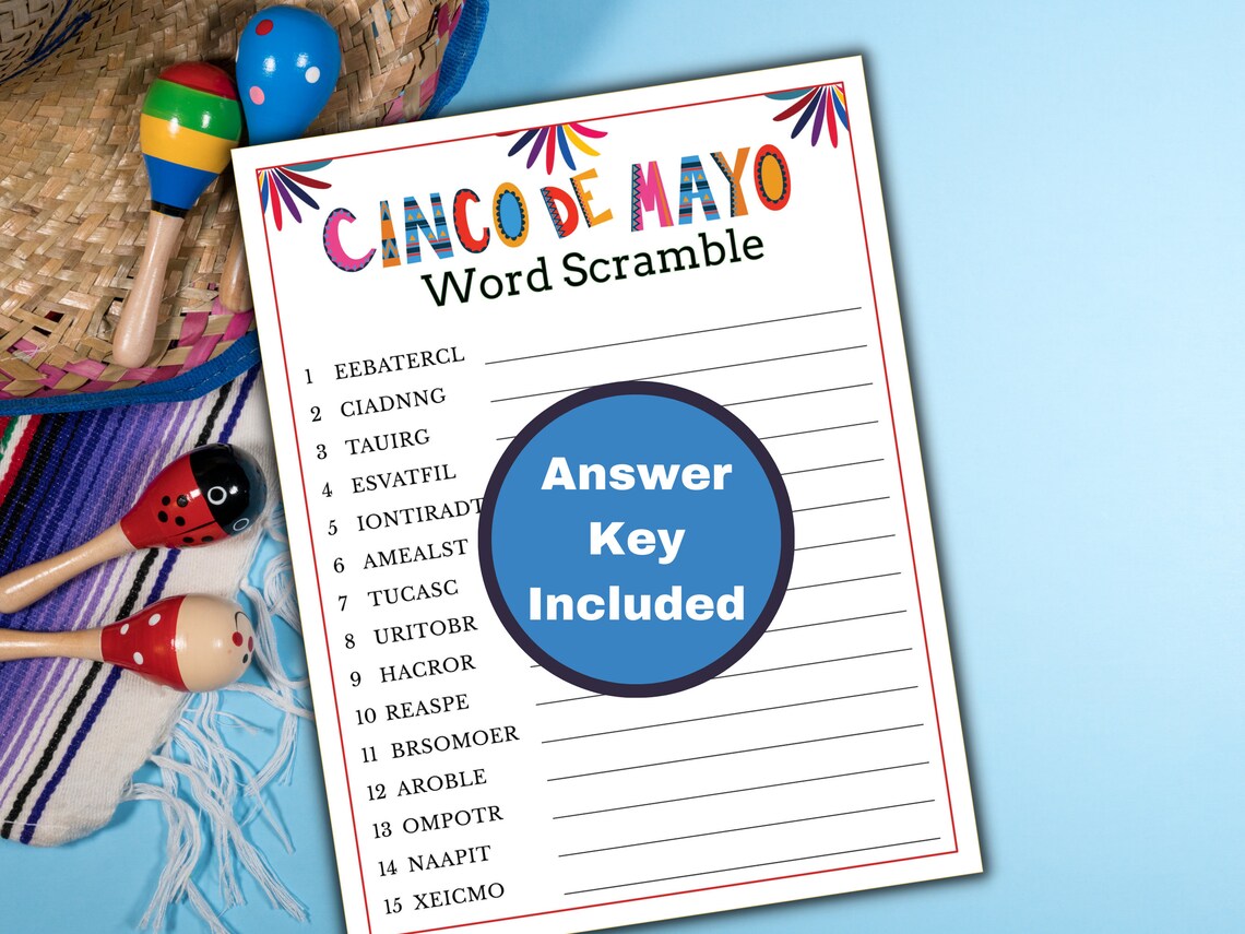 Cinco De Mayo Word Scramble Game Printable Cinco De Mayo - Etsy