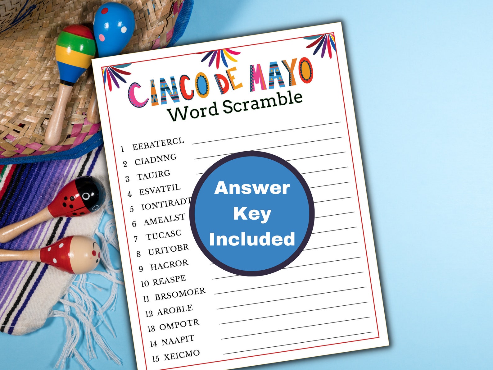 Cinco De Mayo Word Scramble Game Printable Cinco De Mayo - Etsy