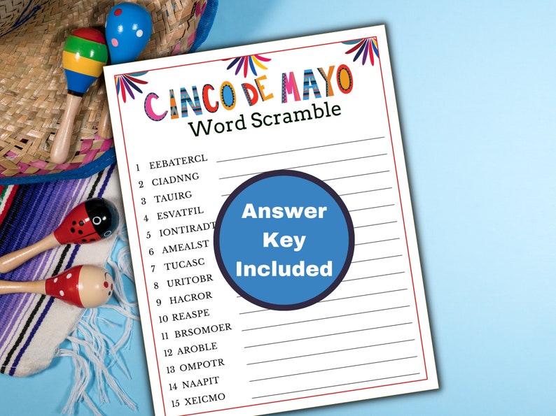 Cinco De Mayo Word Scramble Game Printable Cinco De Mayo - Etsy