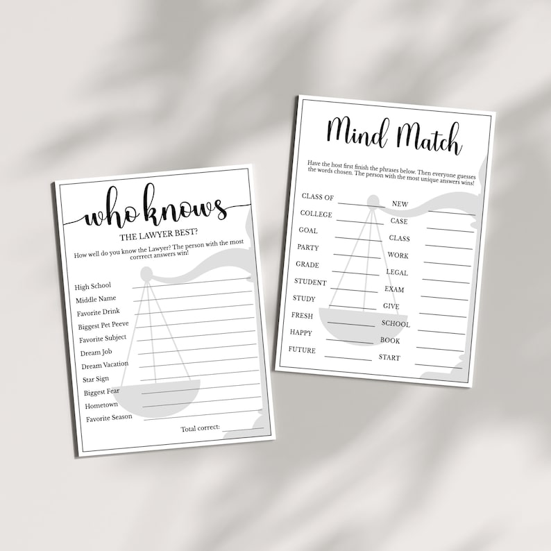 Law School Graduation 8 Game Bundle Lawyer Retirement Party Games ...