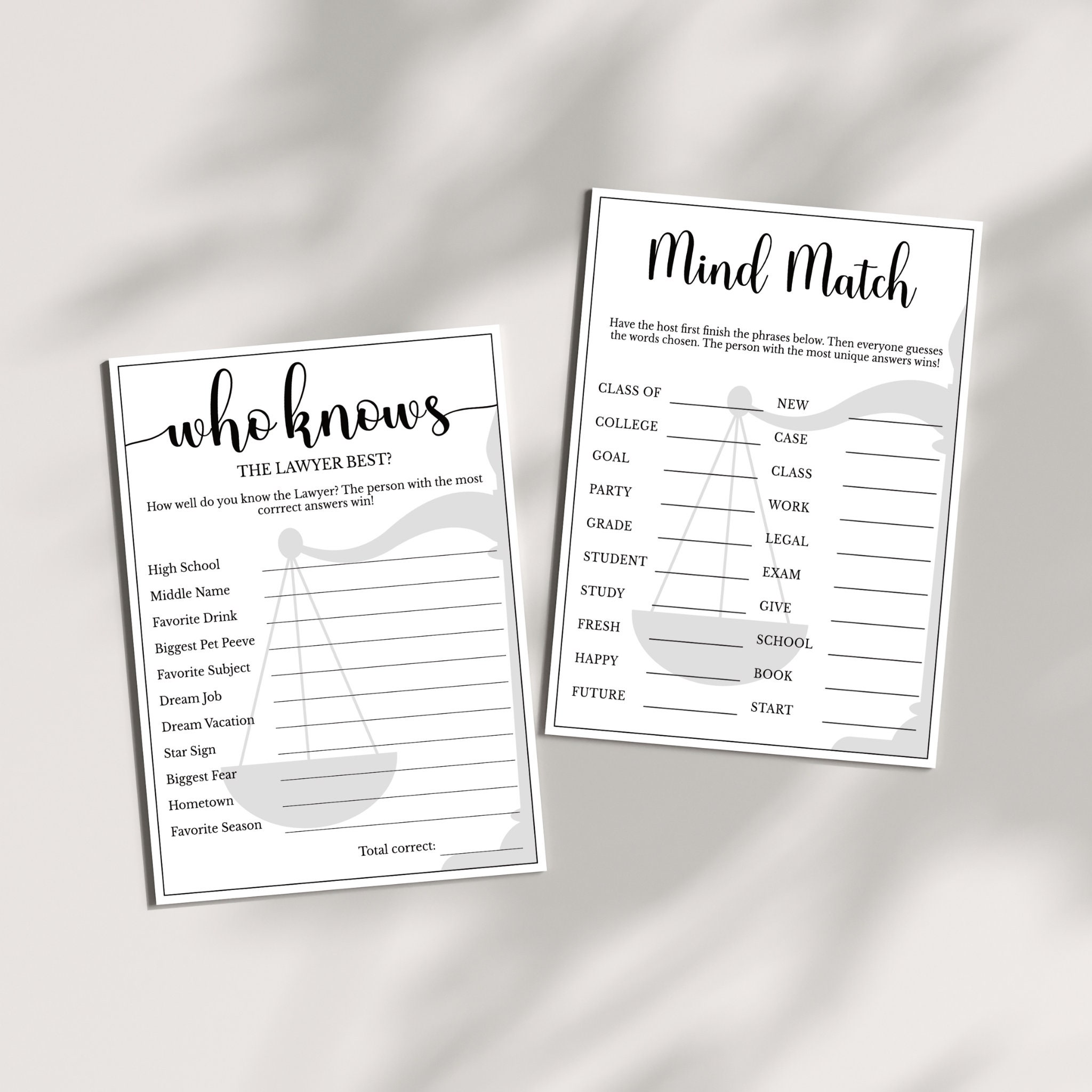 Law School Graduation 8 Game Bundle Lawyer Retirement Party Games ...