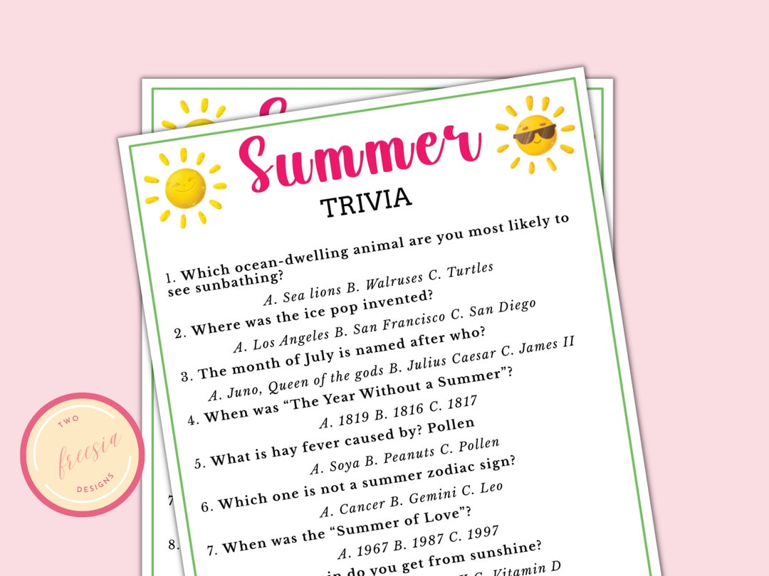 Summer Trivia Game - Printable Summer Games for Kids & Adults - Beach ...