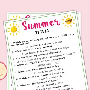 Summer Trivia Game - Printable Summer Games for Kids & Adults - Beach ...