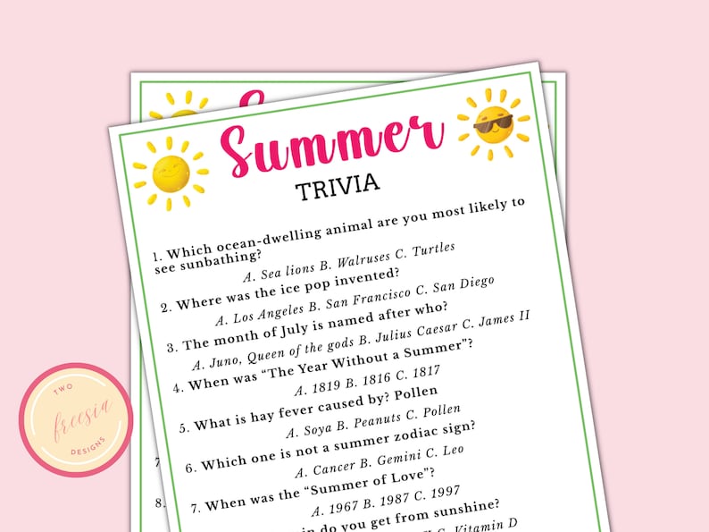 Summer Trivia Game - Printable Summer Games for Kids & Adults - Beach ...