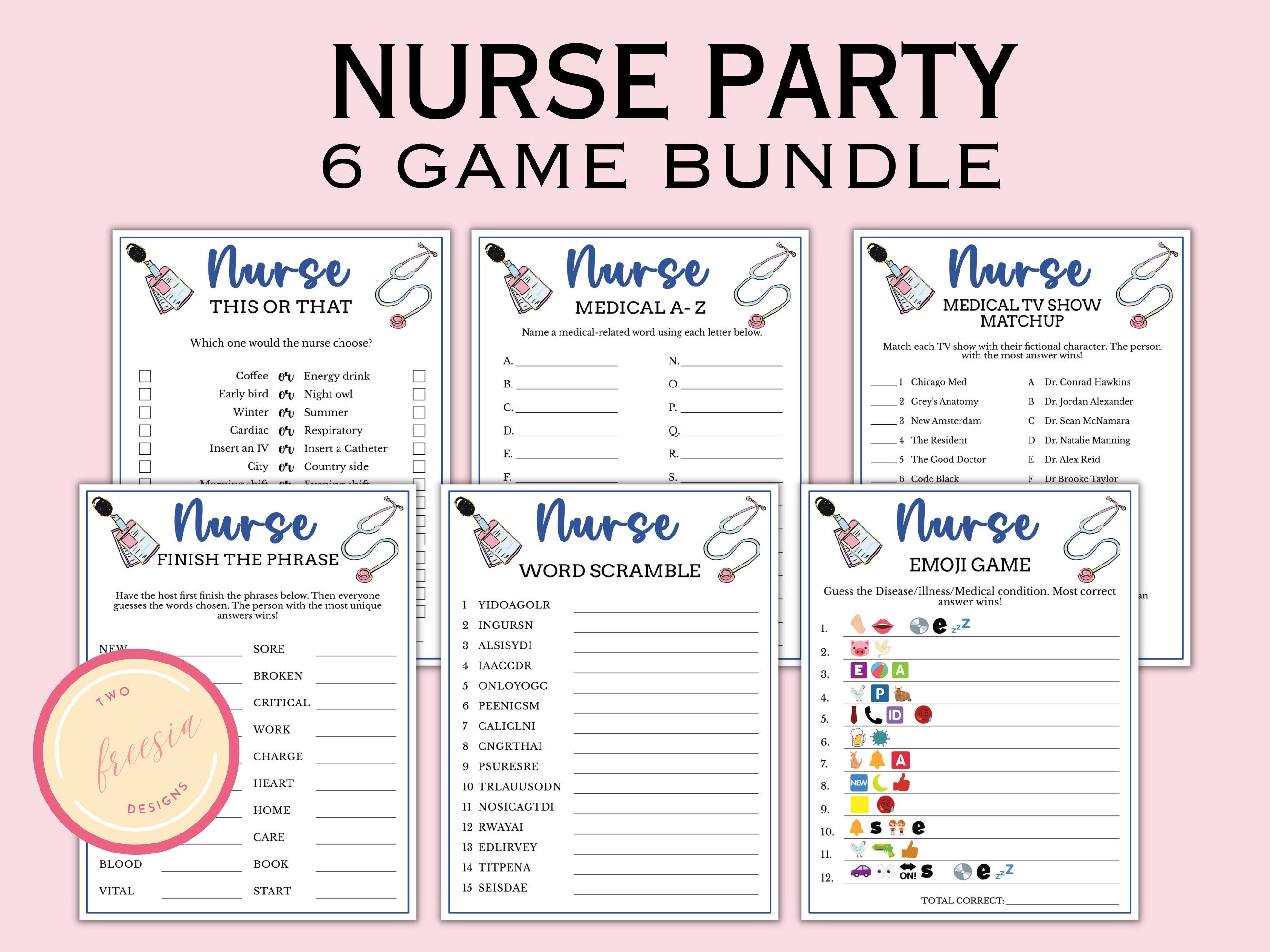 6 Printable Nurse Graduation Game Bundle - Nursing School Graduation ...