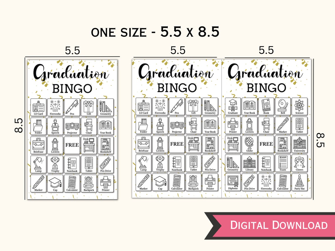 50 Graduation Bingo Cards Printable Bingo Cards for Graduation Party ...