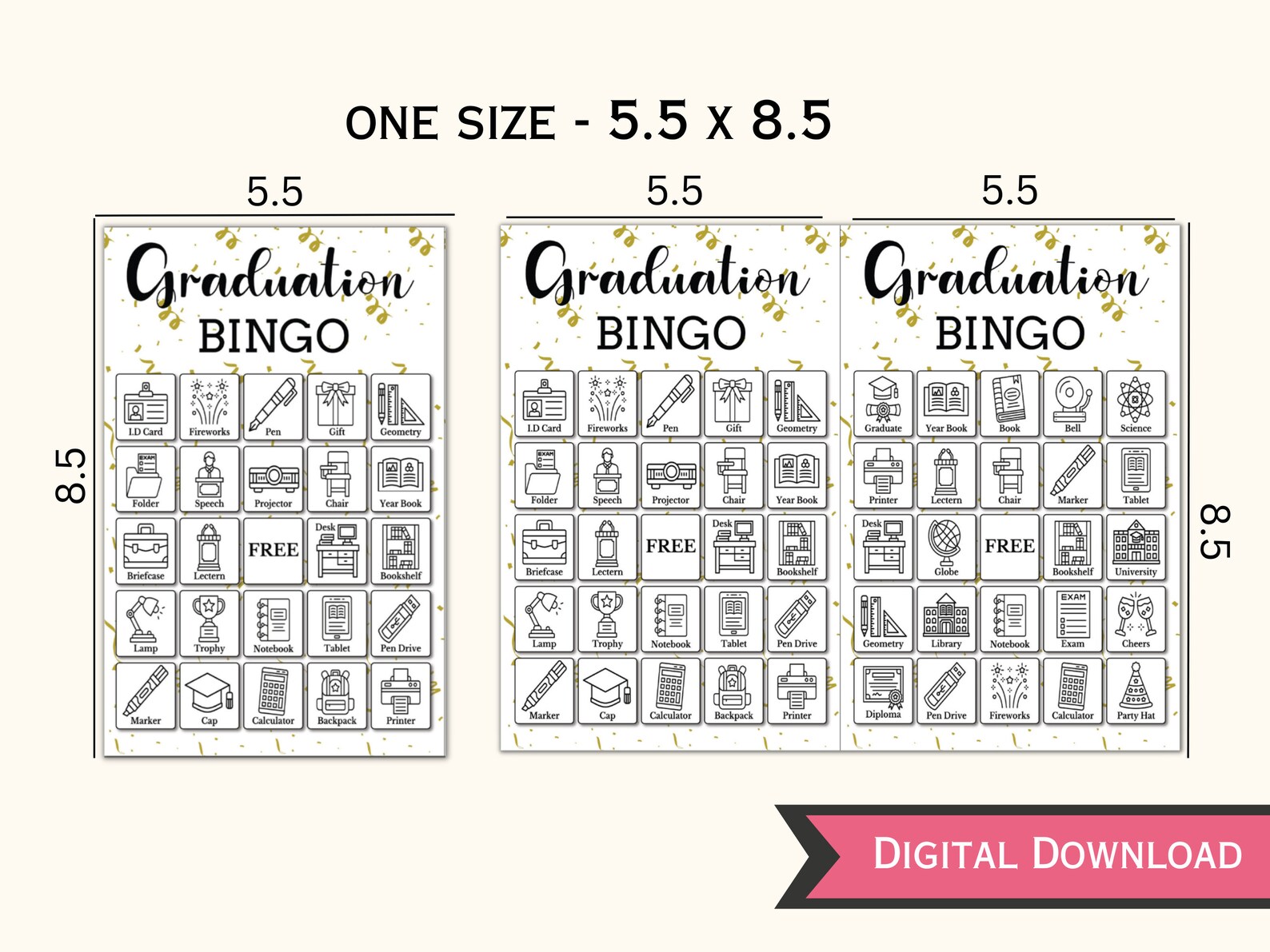 50 Graduation Bingo Cards Printable Bingo Cards for Graduation Party ...
