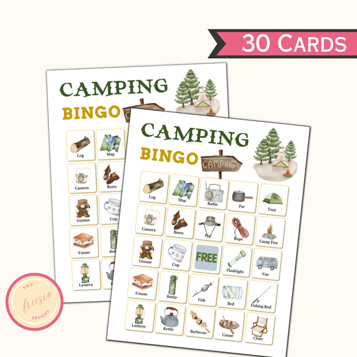 Camping Bingo Game Cards for Kids, Adults and Family Party Favors ...