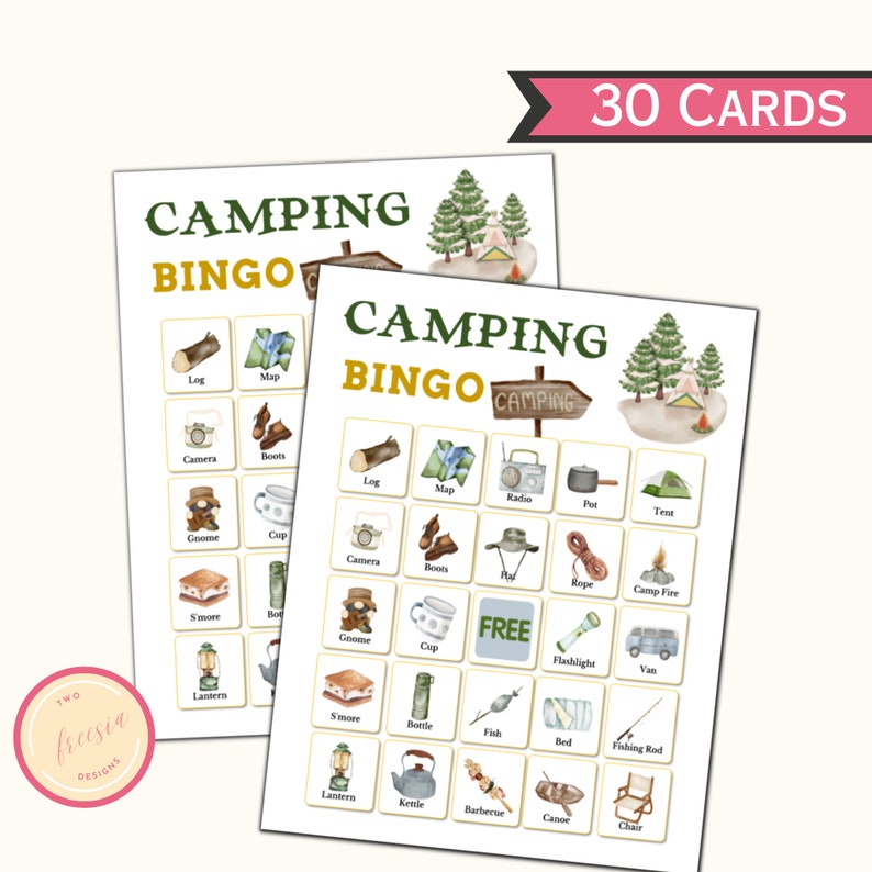 Camping Bingo Game Cards for Kids, Adults and Family - Party Favors ...