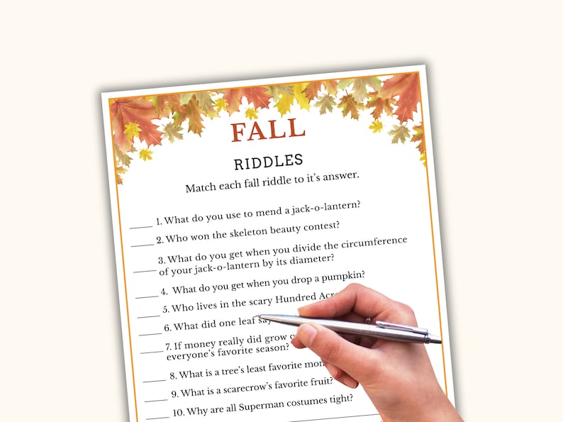 Fall Riddles Game - Printable Autumn Game - Fun Fall Time Activities ...