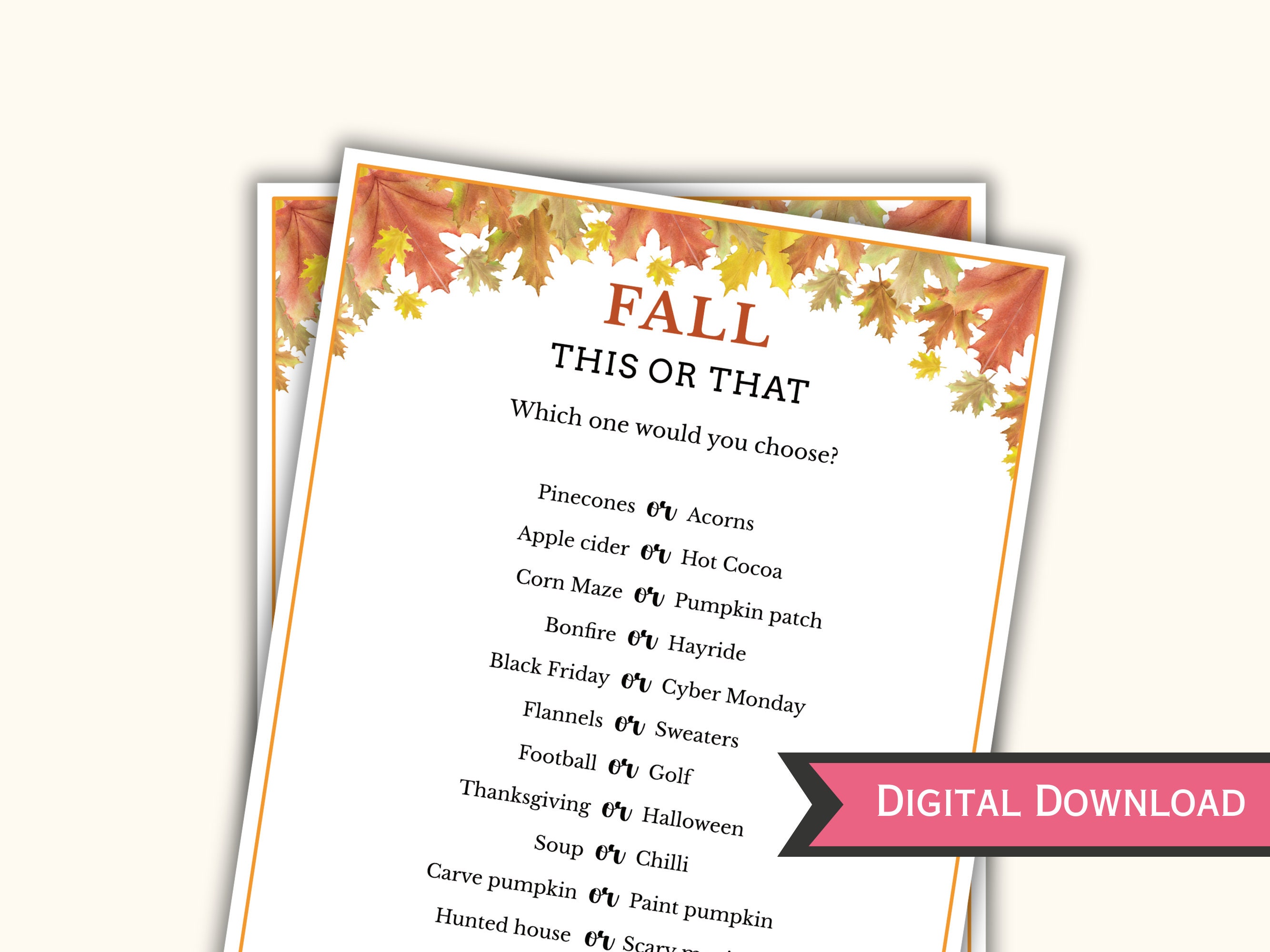 Fall This or That Game - Printable Autumn Game - Fun Fall Time ...
